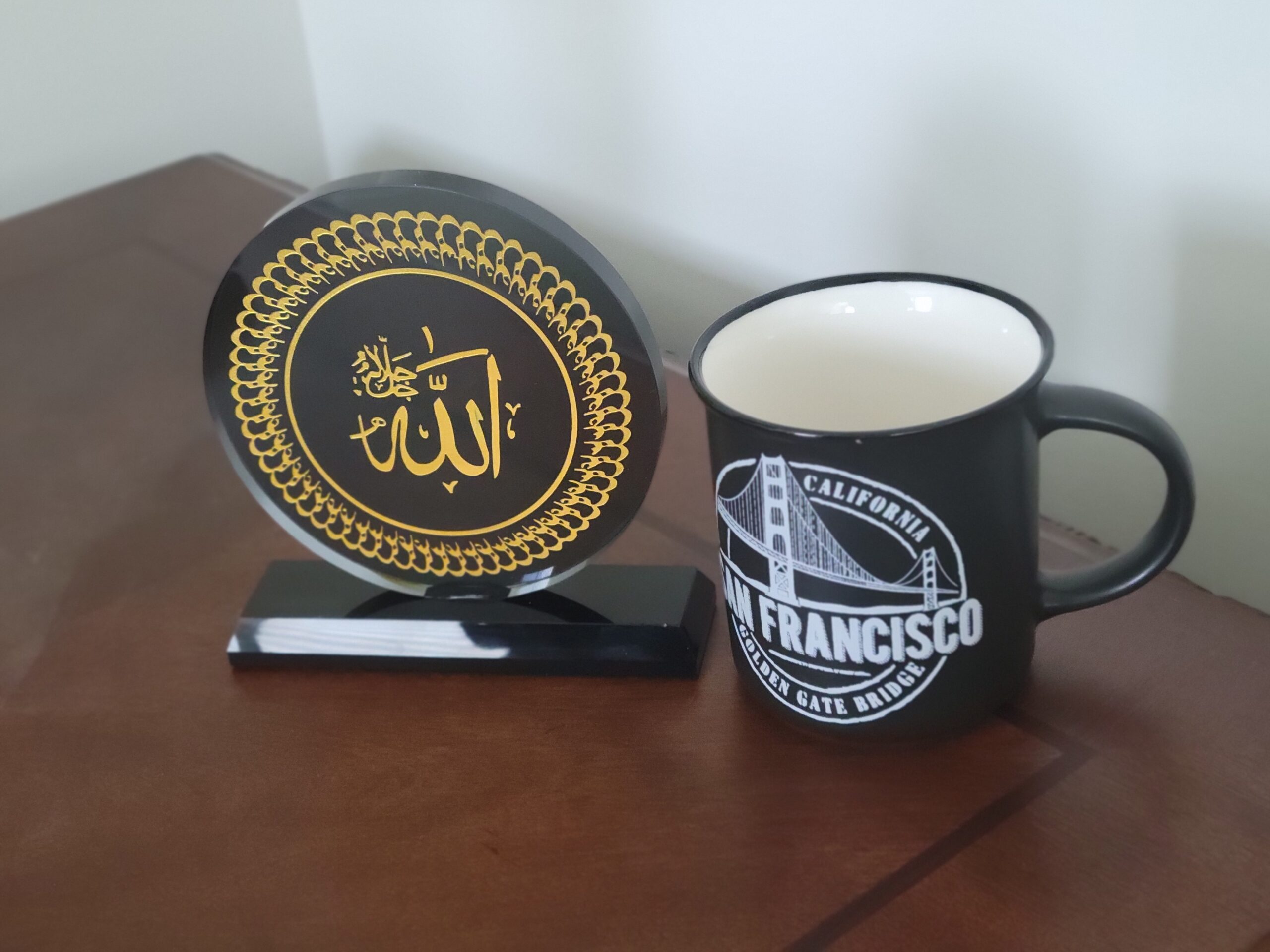 Allah Black Crystal Trophy in Blue Gift Box-Islamic Round Crystal ...