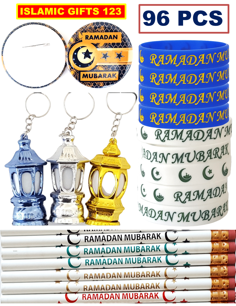 96 PCS Ramadan Favor Set: Lanterns, Pencils, Bands & Buttons for ...