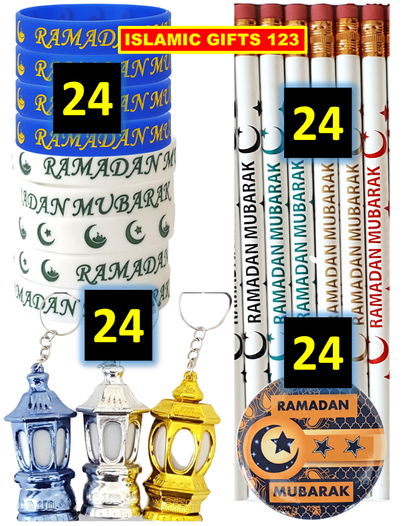 96 PCS Ramadan Favor Set: Lanterns, Pencils, Bands & Buttons for ...